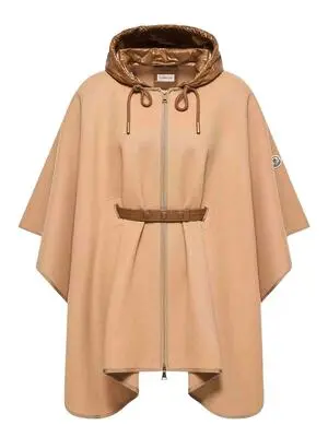 Moncler Padded Wool Blend Cape With Detachable Belt - Multicolor