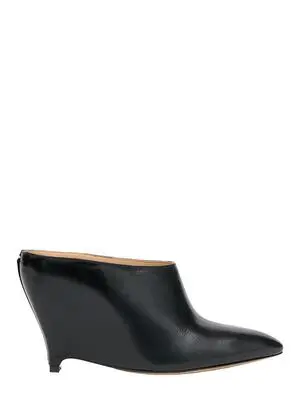 MAISON MARGIELA Leather Pointed Toe Wedge Mules - Black