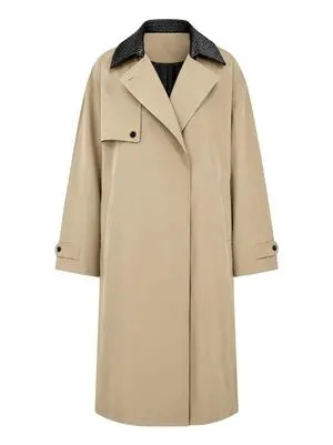 Bottega Veneta Leather Collar Cotton Trench Coat - Multicolor