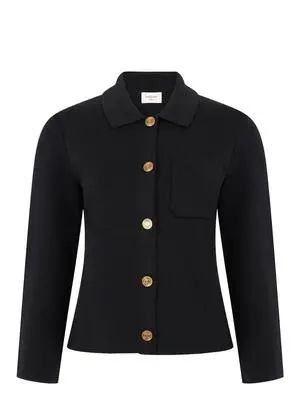 Saint Laurent Wool Polo Cardigan With Medallion Buttons - Black