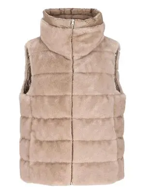 Herno Quilted Faux Fur Vest With Stand Collar - Multicolor