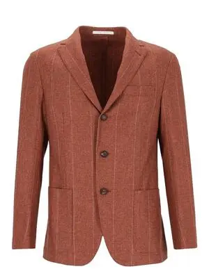 Eleventy Single-breasted Jacket In Wool, Cotton, And Cashmere Blend - Brown
