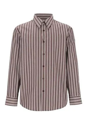 Saint Laurent Striped Cotton Poplin Shirt - Brown