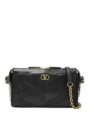 Valentino Garavani Panthea Small Shoulder Bag In Nappa Leather With Chevron Pattern - Black