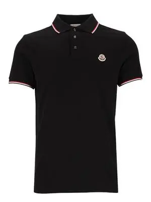 Moncler Cotton Pique Polo Shirt With Tricolour Trim - Black