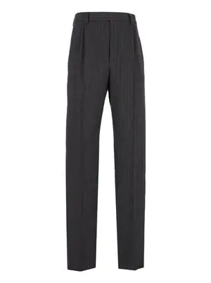 Saint Laurent Wool Herringbone Tapered Trousers - Gray