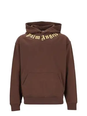 Palm Angels Neck Logo Hoodie - Brown