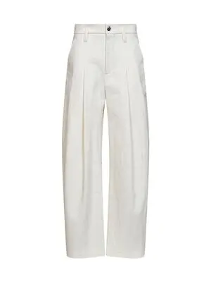 Brunello Cucinelli Ivory Wrinkled Wool And Dyed Denim Baggy Trousers - Multicolor