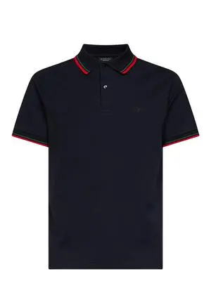 GUCCI Gucci Men Blue Stretch Cotton Piqué Embroidered Polo Shirt