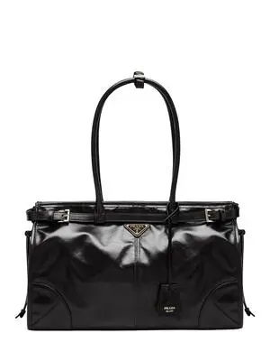 Prada Large Bonnie Top-handle Bag In Calf Leather - Black