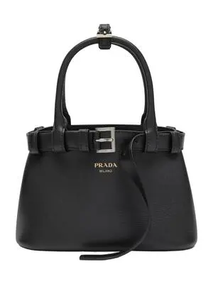 Prada Small Buckle Bag In Leather With Belt Detail - Black