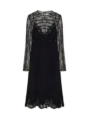 ERMANO SCERVINO Ermanno Scervino Black Cady And Lace Midi Lingerie Dress With Tulle Top - Multicolor
