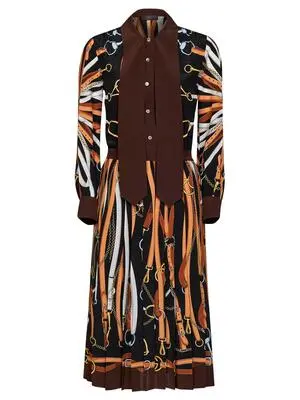 Gucci Black And Brown Printed Silk Midi Shirt Dress - Multicolor
