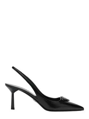 Prada Brushed Leather Slingback Pumps - Black