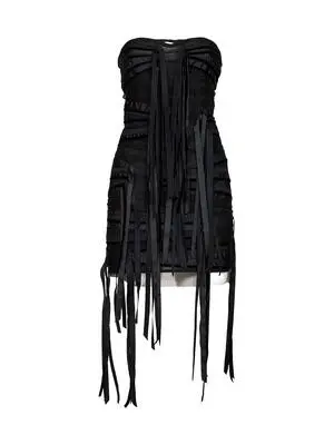 Attico Black Tulle Bustier Mini Dress With Tapes Detail - Multicolor