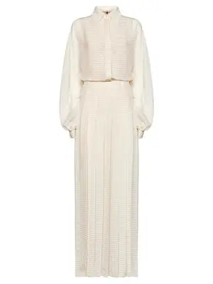 Fendi Ivory Silk Crêpe Jacquard Long Shirt Dress - Multicolor