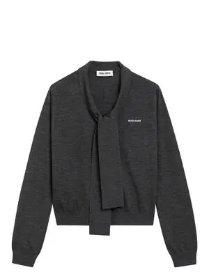 Miu Miu Wool Cardigan With Integrated Scarf - Gray