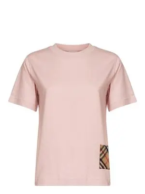 Burberry Bouquet Pink Cotton T-shirt With Check Patch - Multicolor