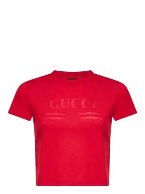 Gucci Gucci Women Red Jersey Cropped T-Shirt With Devoré Detail Multicolor