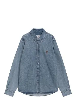 AMI Paris De Coeur Used Denim Shirt - Blue