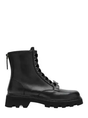 ROGER VIVIER Leather Ankle Boots With Rhinestone Buckle - Black