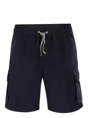 Brunello Cucinelli Bermuda Shorts In Garment-dyed Cotton Gabardine - Blue