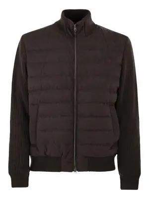 Herno Quilted Knit And Fabric Jacket With High Collar - Brown