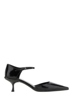 Prada Leather Pumps With Ankle Strap - Black