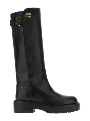 Miu Miu Knee High Leather Boots - Black