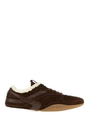 Miu Miu Suede And Shearling Lined Sneakers - Brown