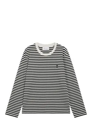 AMI Paris Striped Cotton Sweater With Embroidered Logo - Black