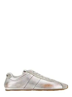 Miu Miu Leather Plume Sneakers - Silver