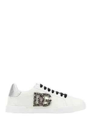 Dolce & Gabbana Embellished Leather Sneakers - White