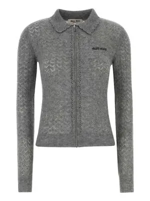 Miu Miu Grey Cashmere Blend Cardigan - Gray