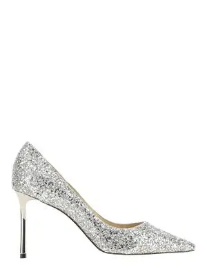 JIMMY CHOO Embellished Leather Roma 85 Pumps - Silver
