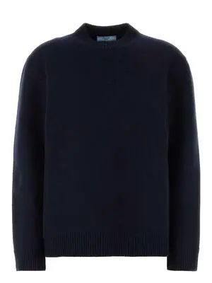 Prada PRADA Navy Wool Sweater With Suede Elbow Patches Blue