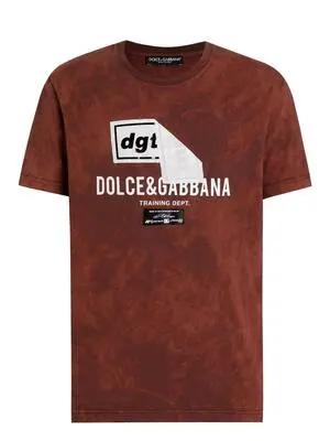 Dolce & Gabbana Marble-effect Cotton T-shirt With Print - Brown