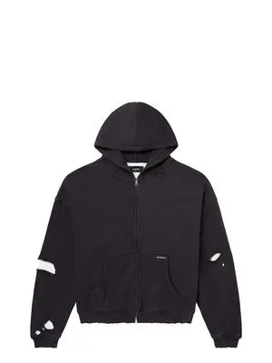 NAHMIAS Distressed Cotton-jersey Zip-up Hoodie - Black