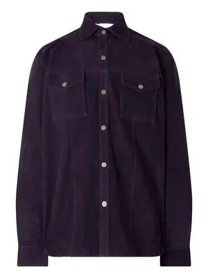Altea Suede Button-down Jacket - Navy