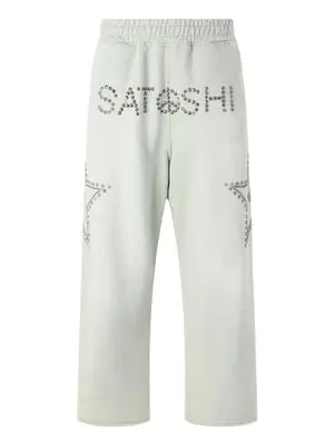 SATOSHI NAKAMOTO Wide-leg Studded Cotton-jersey Sweatpants - Green