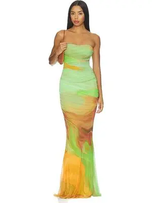 Retrofete Isadore Mesh Dress In Green - Pera Brushstroke