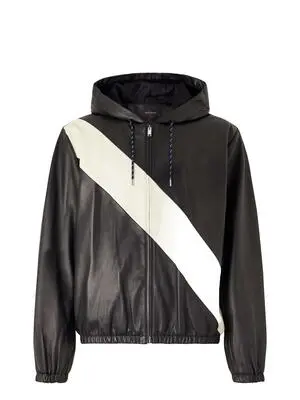 WALES BONNER Vista Striped Leather Hooded Jacket - Black