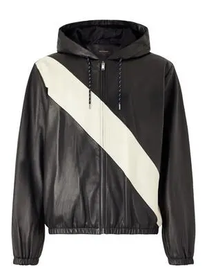 WALES BONNER Vista Striped Leather Hooded Jacket - Black