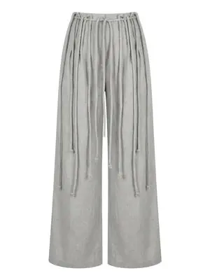 TAARACH & AMPERSAND Wide-leg Linen Trousers With Drawstring Detail - Silver