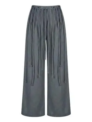 TAARACH & AMPERSAND Wide-leg Linen Trousers With Drawstring Detail - Grey