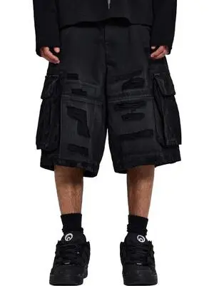 JADED LONDON Distressed Cargo Shorts - Black