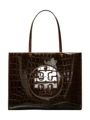 Tory Burch Small Ella Croc Embossed Leather Tote - Brown