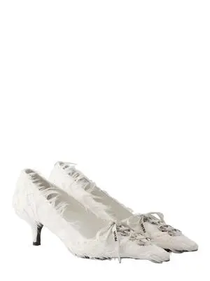Prada Prada Feather-Embellished Satin Pumps White