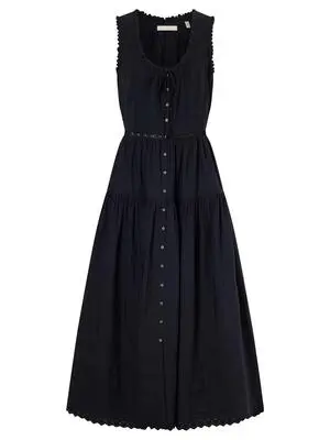 DÔEN Hortense Pintucked Embroidered Organic Cotton Midi Dress