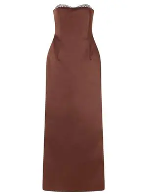 ILKYAZ OZEL Noelie Strapless Crystal-embellished Satin Gown - Brown